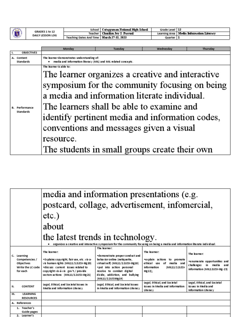 DLL - MIL - Week 7 Mar 27-31 | PDF | Learning | Information Literacy
