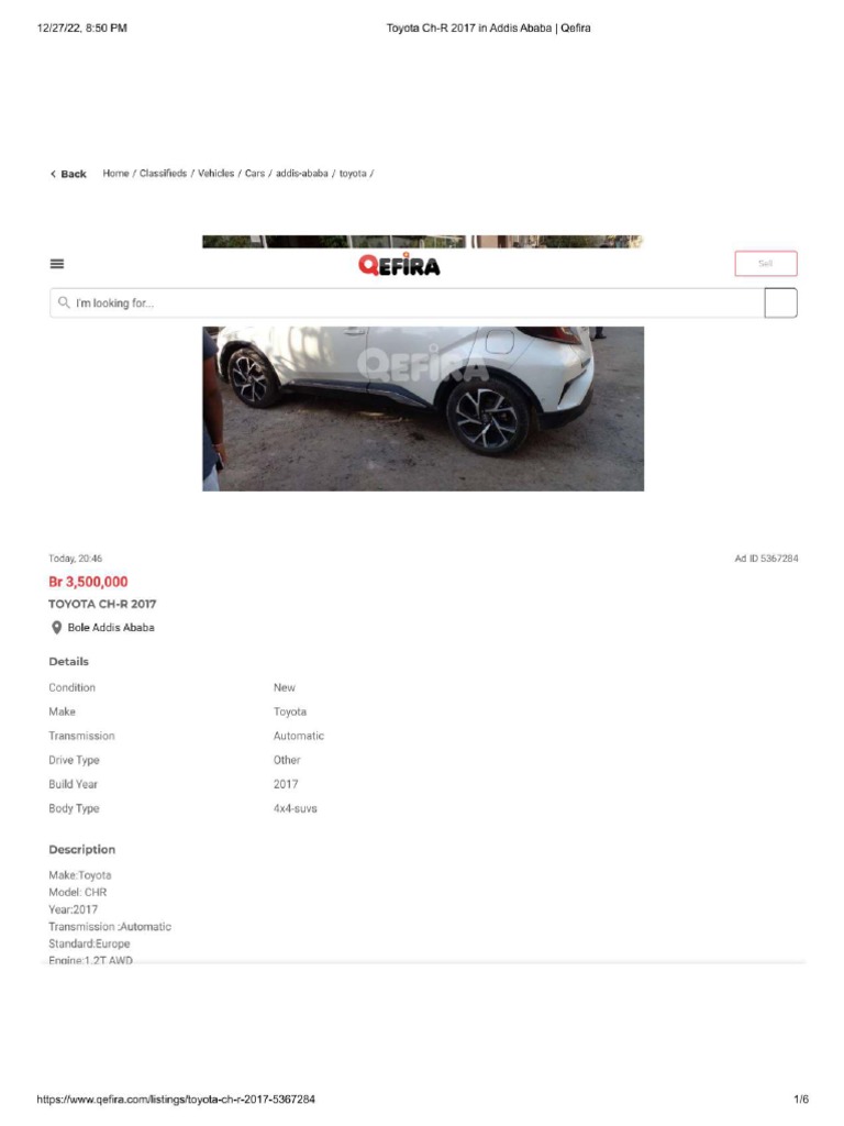 Toyota CH-R 2017 in Addis Ababa - Qefira | PDF