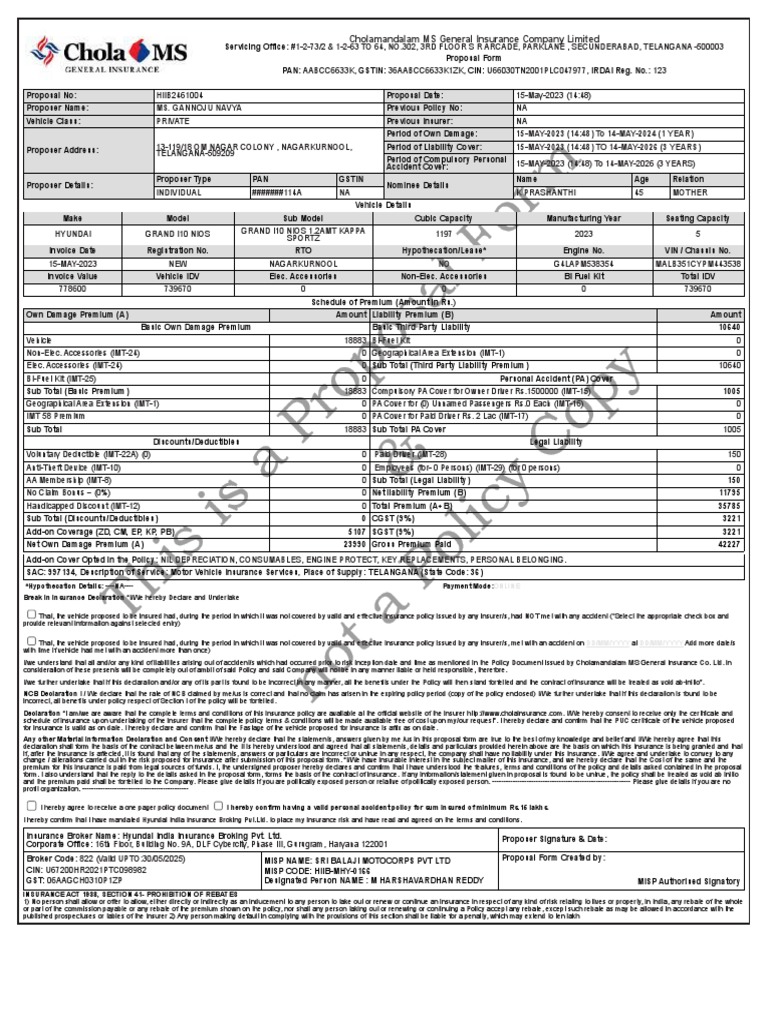 Proposal Form Nag | PDF | Insurance | Deductible