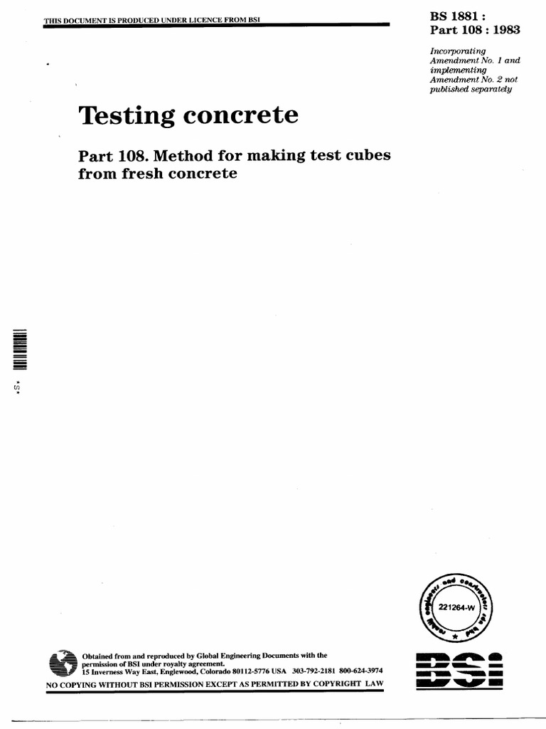 BS 1881 - Part 108 Testing Concrete (Method For Making Test Cubes From ...