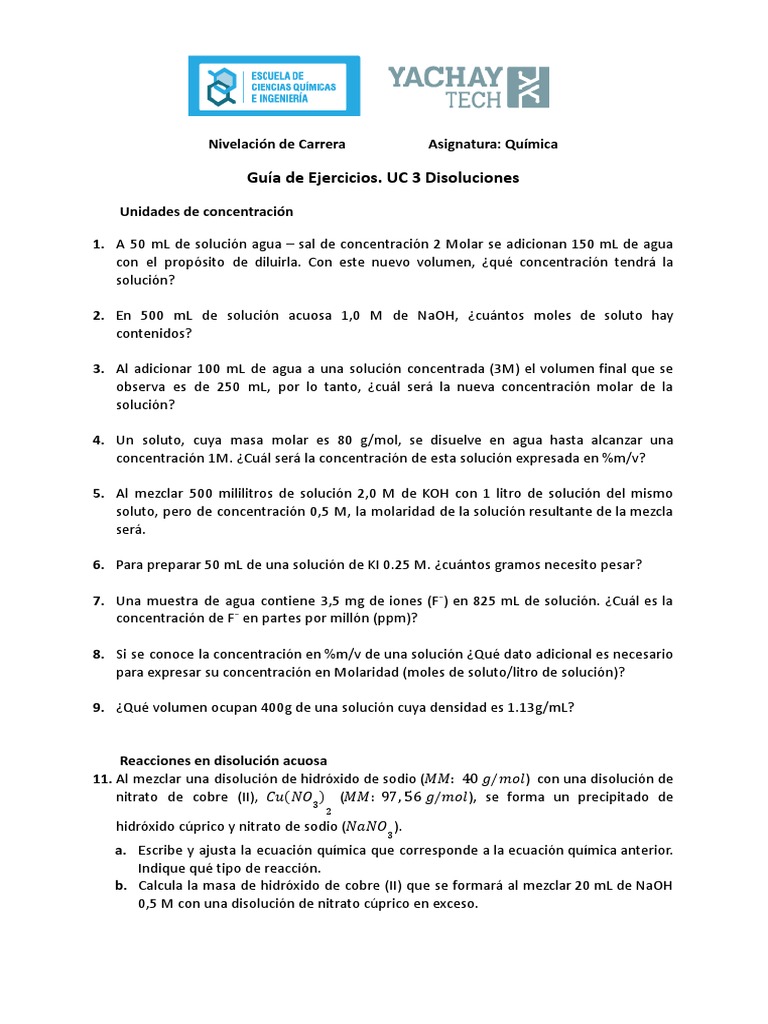 Guía de Ejercicios UC3 | PDF | Concentración | Ácido clorhídrico