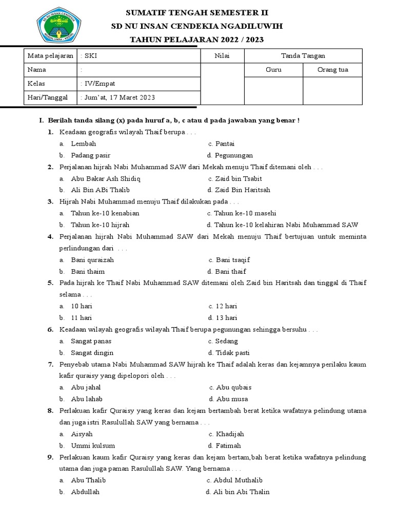 Soal STS SKI Kelas 4 SMT 2 Fix | PDF
