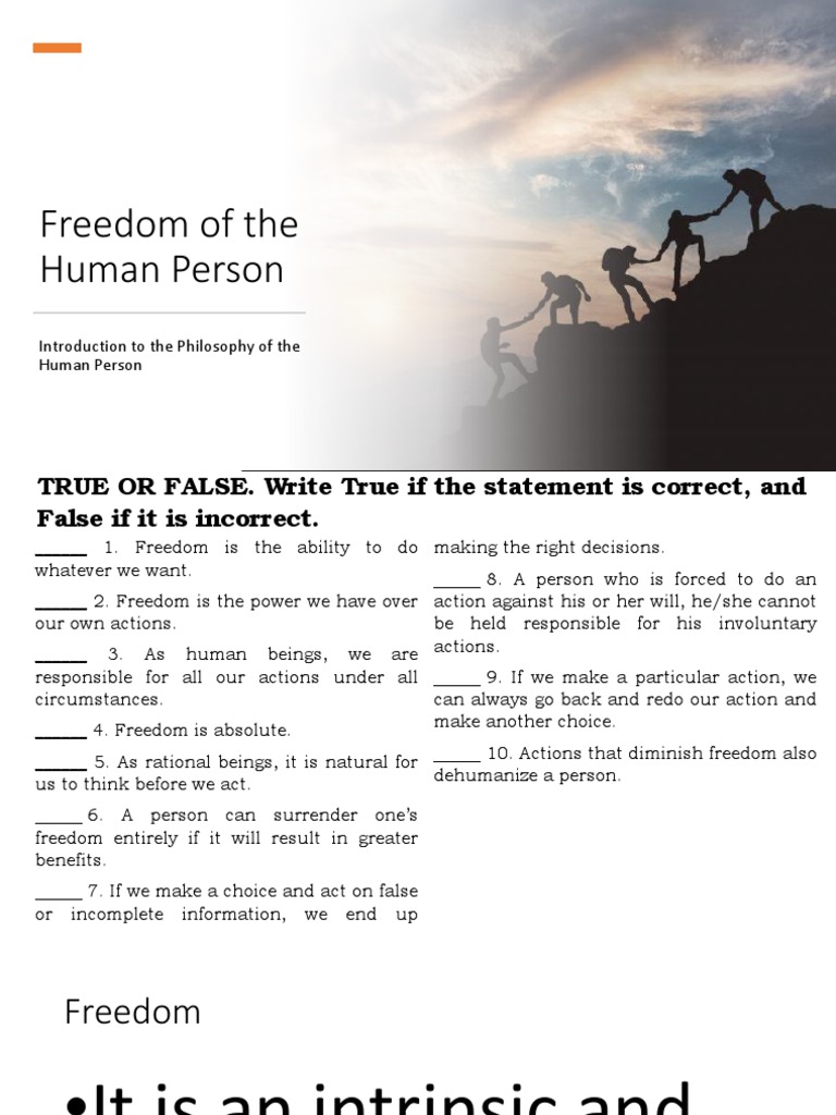 Freedom of The Human Person Intro LC 1 | PDF