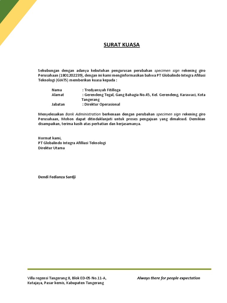 Surat Kuasa Perubahan Rekening Giro | PDF | Bisnis