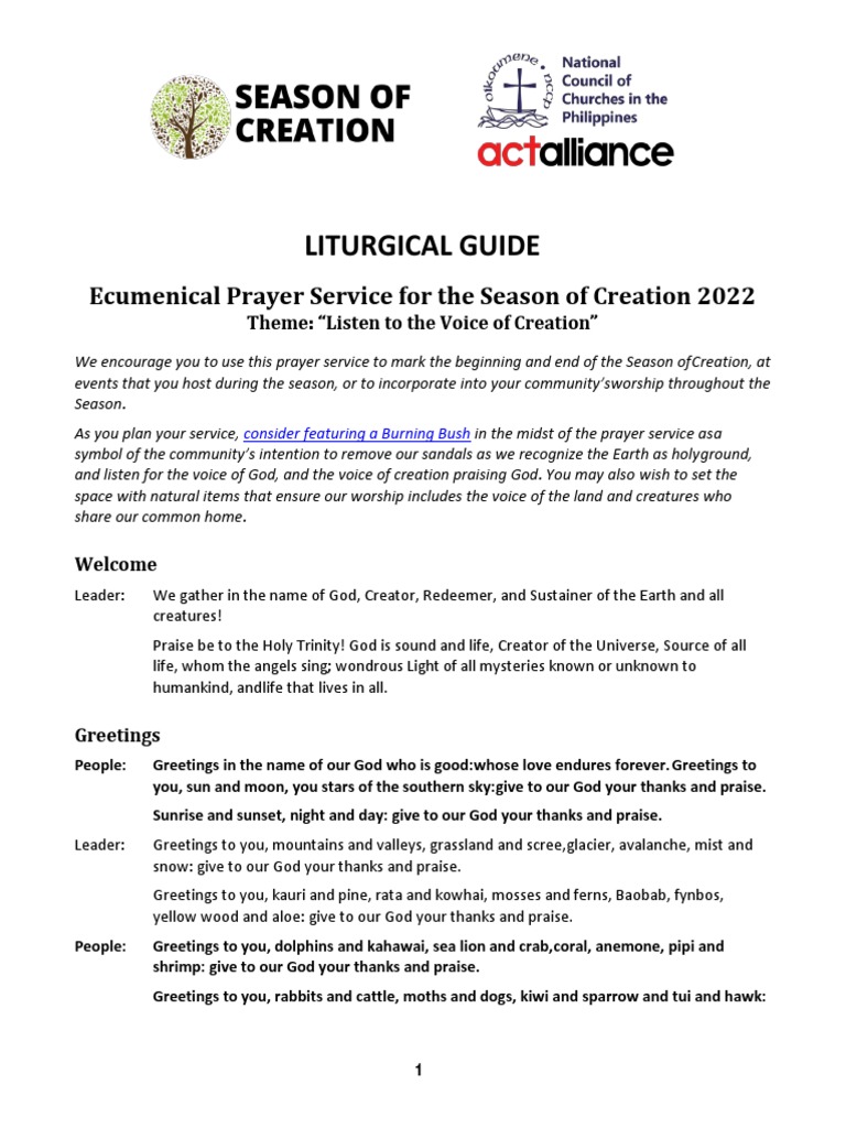 Liturgical Guide - Ecumenical Prayer Service For The Season of Creation ...