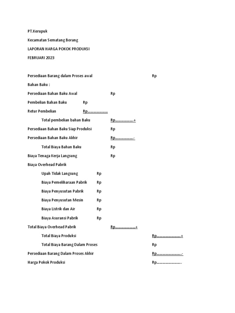 Format Laporan Harga Pokok Produksi | PDF