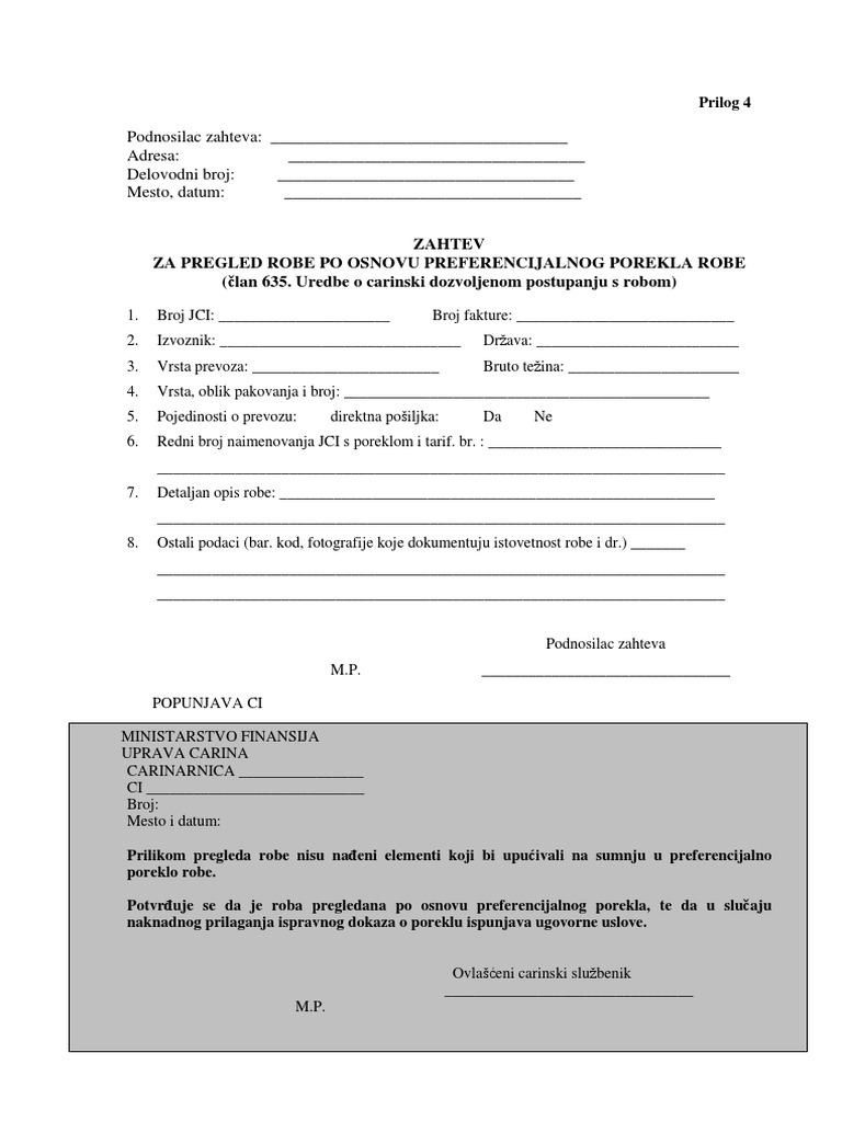 Prilog 4-Zahtev Za Pregled Robe Po Osnovu Preferencijalnog porekla-LAT ...