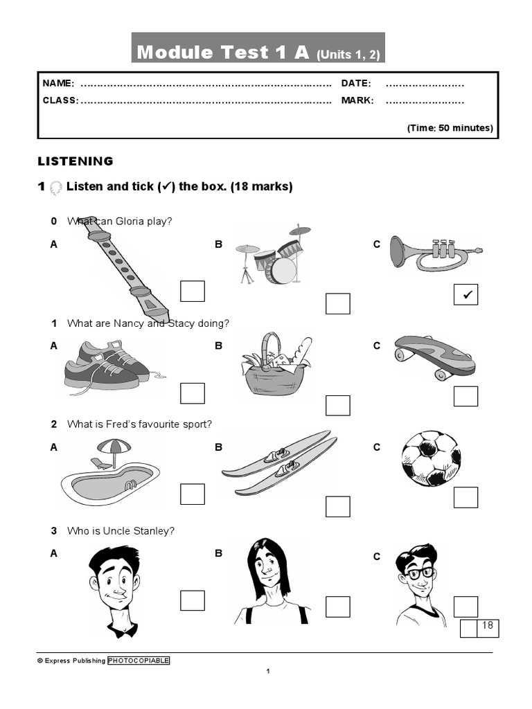Smiles 4 Mod Test 1A | PDF