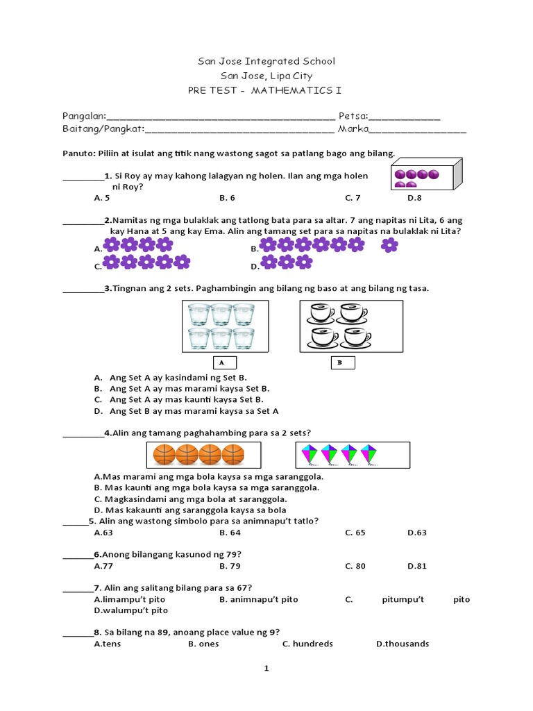 Pre Test Mathematics I | PDF