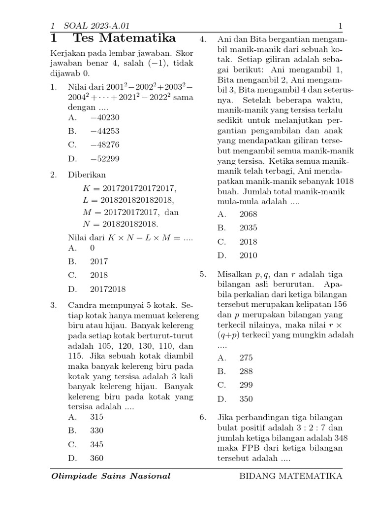 Tryout OSN Matematika 2023 - Iqbal Kharisudin | PDF