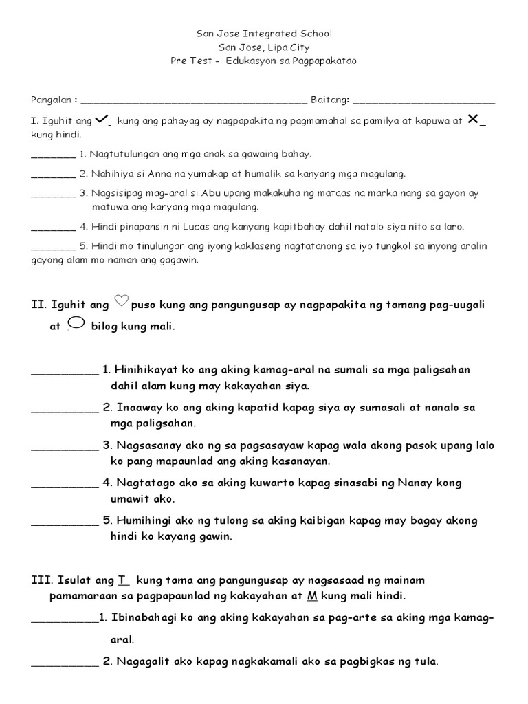 ESP 1 Pre Test | PDF