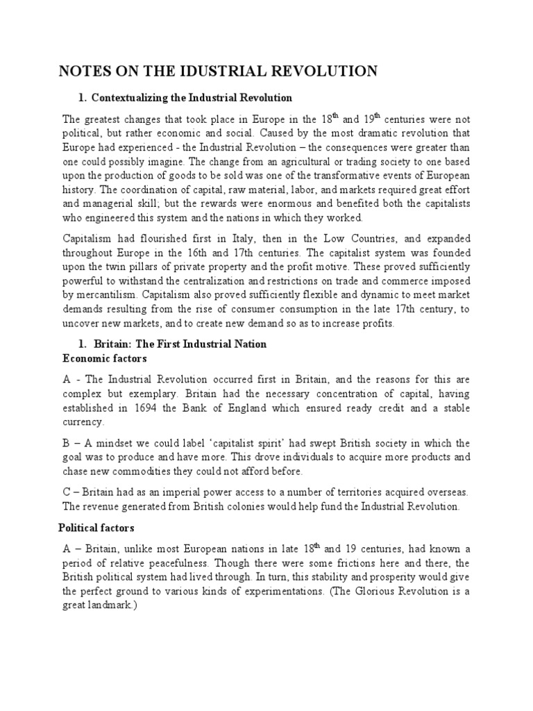 NOTES ON The Industrial Revolution | PDF | Capitalism | Industrial ...