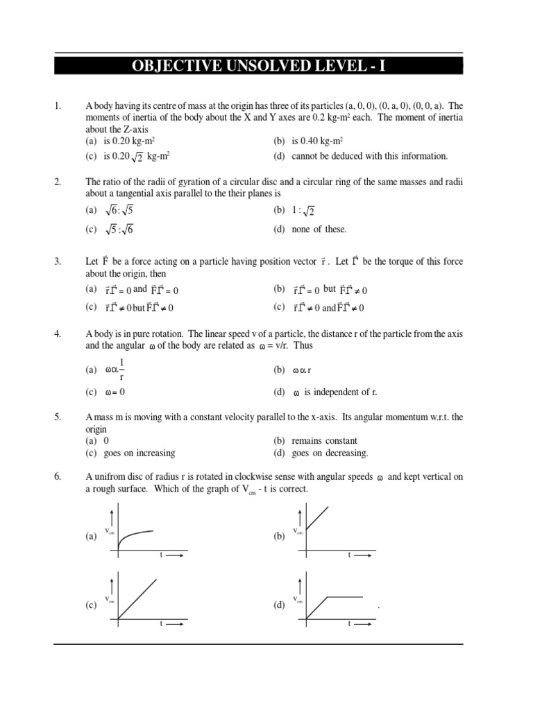 Rotational Dynamics -04-Objective UnSolved | PDF | Rotation Around A Fixed Axis | Torque