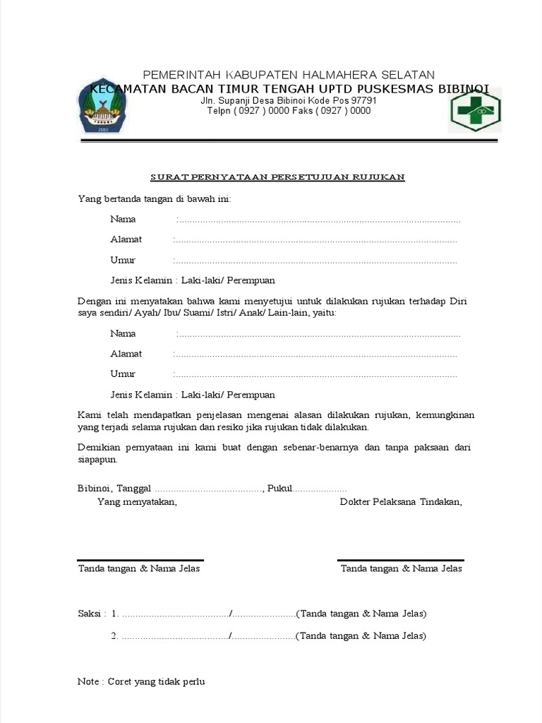 Pdf Contoh Form Persetujuan Rujukan Puskesmas Pdf