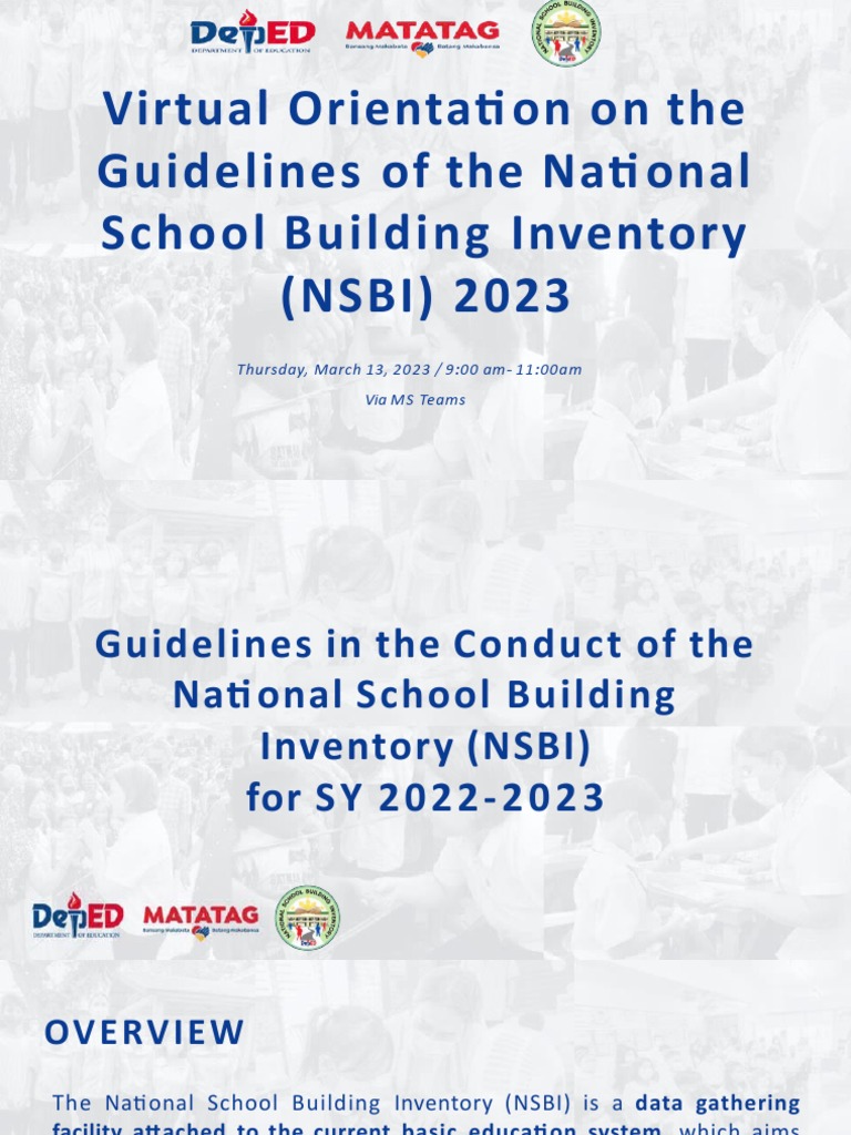 PRESENTATION Orientation On The Guidelines in The Conduct of NSBI SY ...