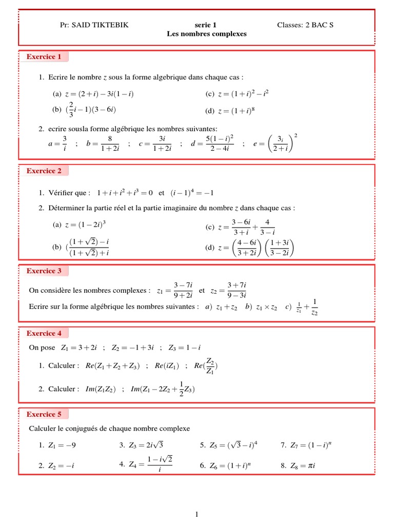 Serie 1 Complexe | PDF | Nombre complexe | Formes géométriques