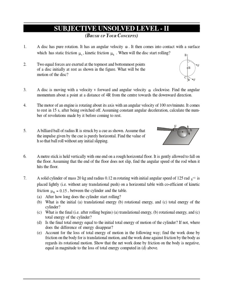 Rotational Dynamics - 06-Subjective UnSolved | PDF | Rotation Around A Fixed Axis | Friction