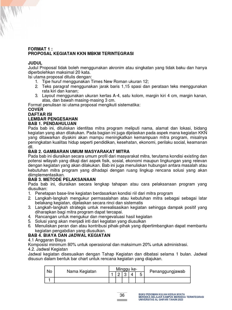 FORMAT 1 PROPOSAL KEGIATAN KKN MBKM TERINTEGRASI | PDF