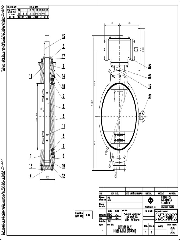 DN 500 Manual Operation, Valve Drawing | PDF