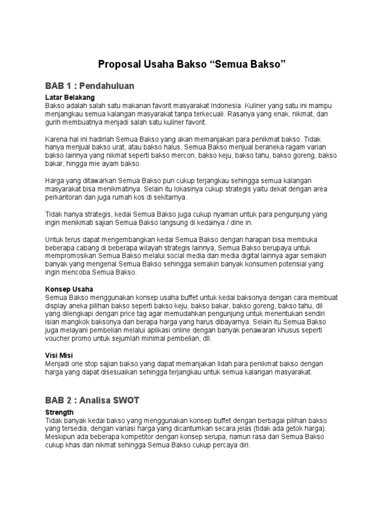 Proposal Usaha Bakso | PDF