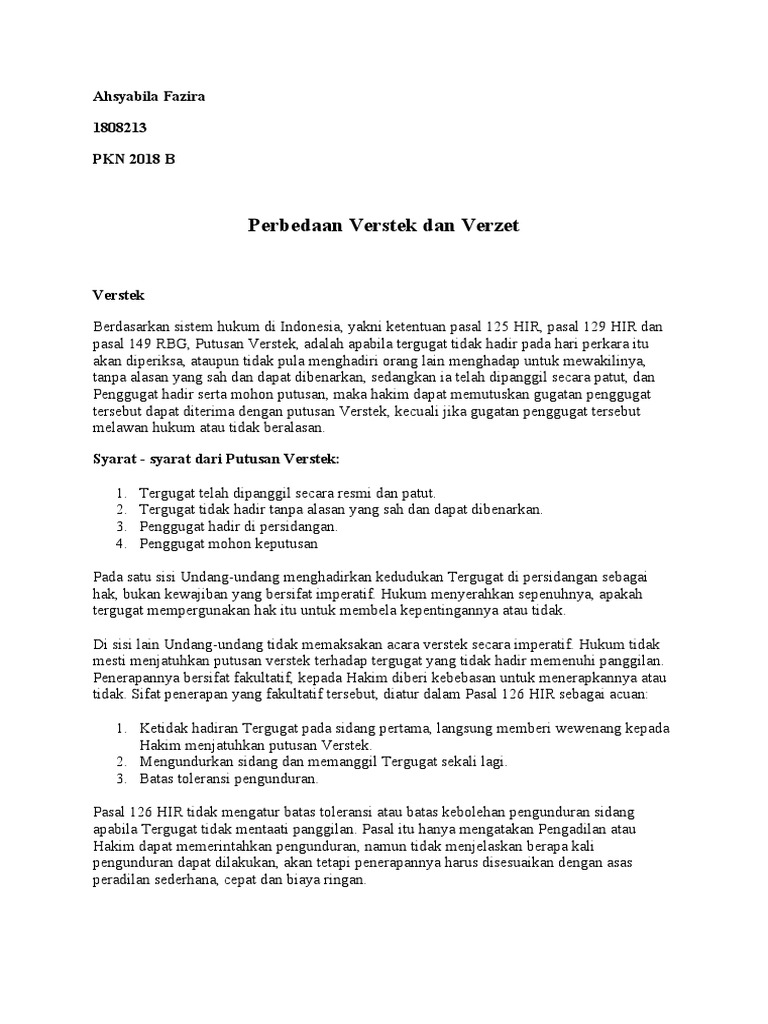 Perbedaan Verstek Dan Verzet | PDF