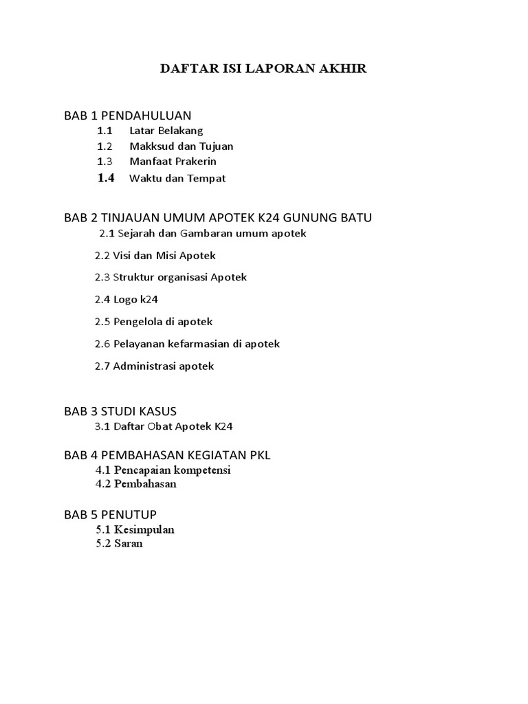Daftar Isi Laporan PKL | PDF