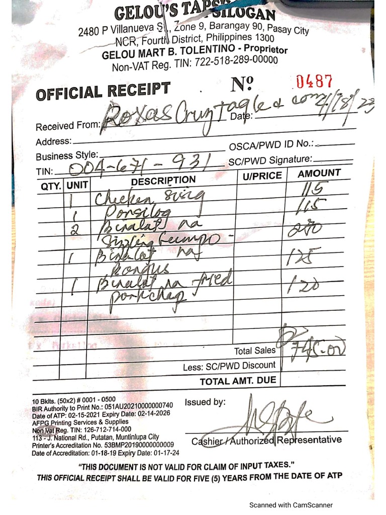 Official Receipt | PDF