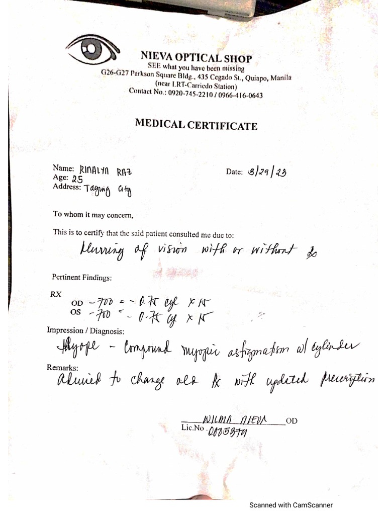 Medical Certificate | PDF