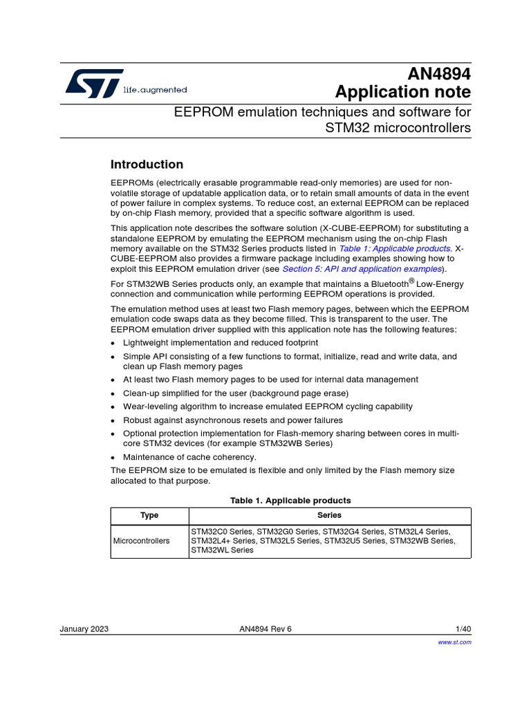 An4894 Eeprom Emulation Techniques and Software For stm32 Microcontrollers Stmicroelectronics ...