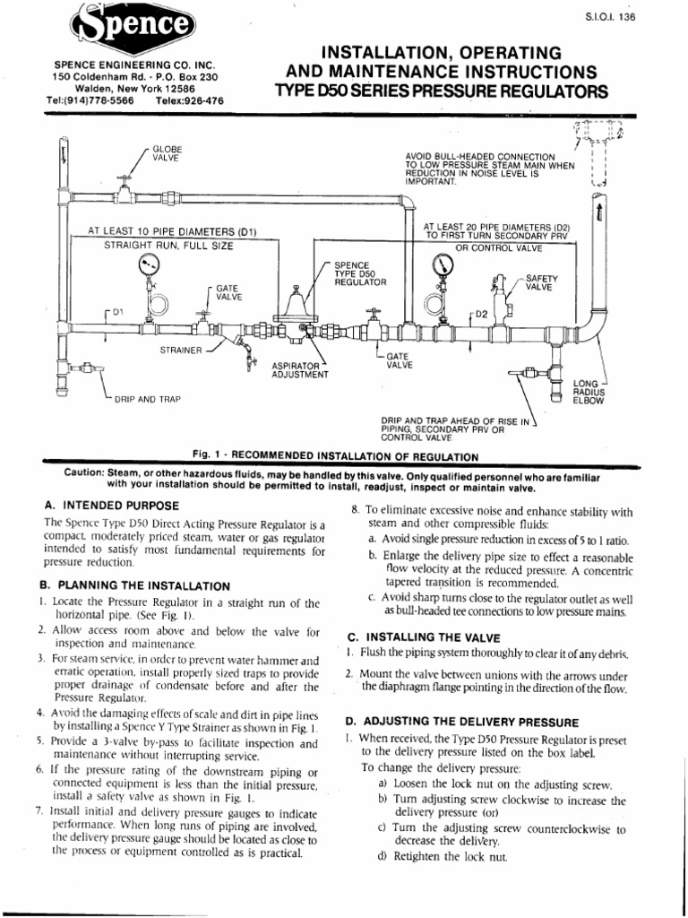 Spence Type D50 Pressure Reducing Valve IOM | PDF