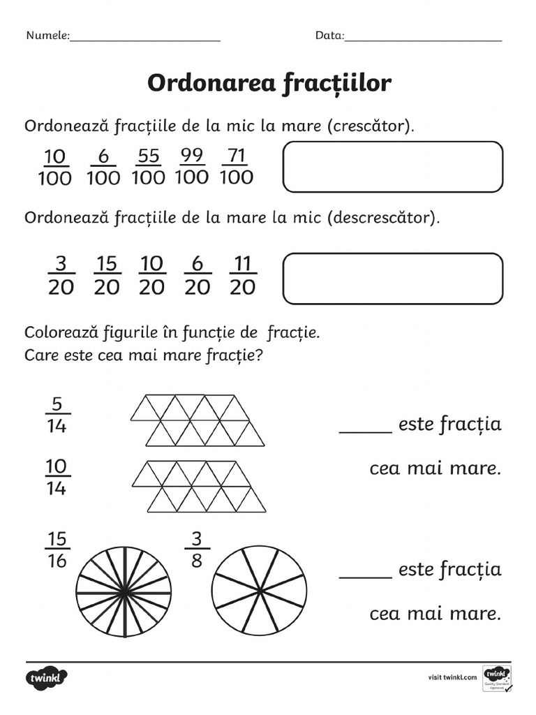 t2 M 1391 Ordonarea Fractiilor Fise de Lucru | PDF
