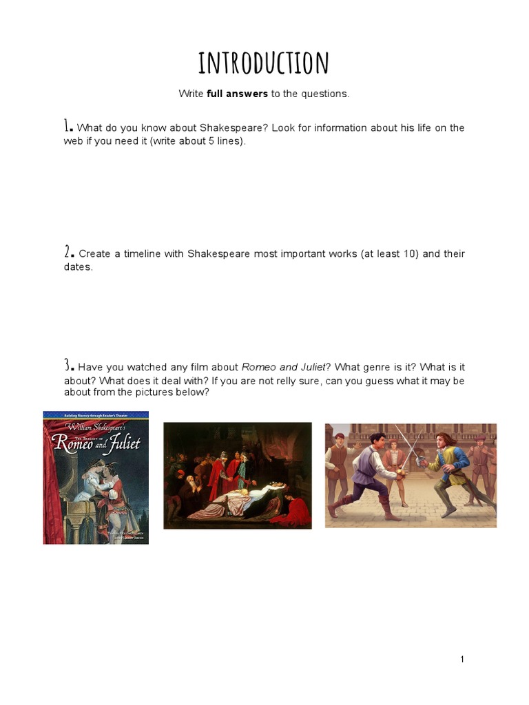 Romeo and Juliet - Activities | PDF | Characters In Romeo And Juliet ...