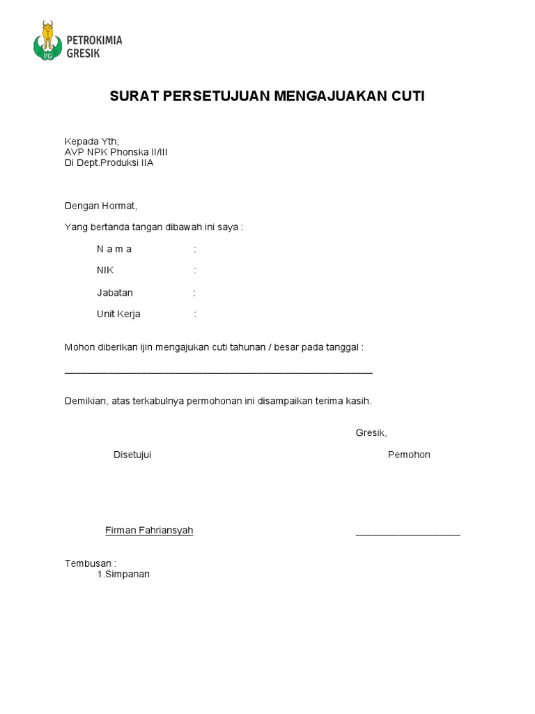 Surat Persetujuan Mengajuakan Cuti | PDF