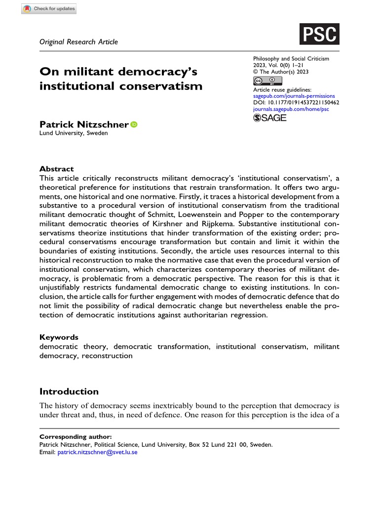 On Militant Democracy | PDF | Democracy | Political Ideologies