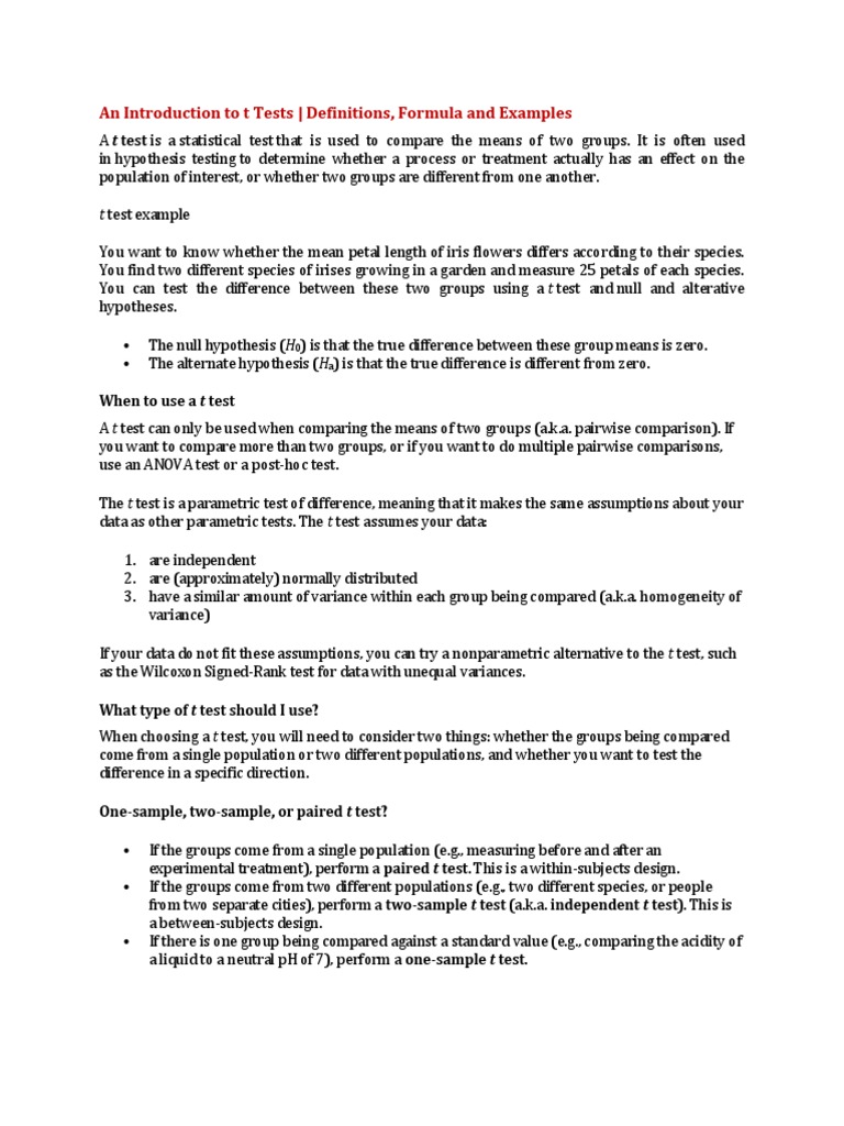 T Test | PDF | Student's T Test | Statistical Hypothesis Testing
