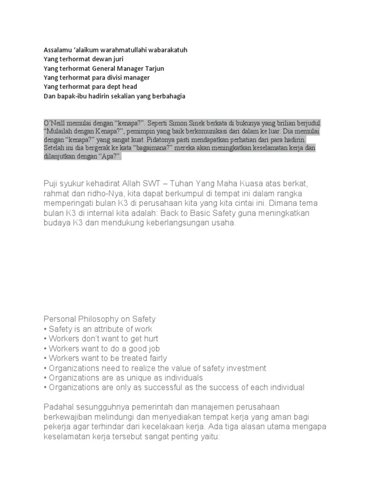 Draft Naskah Pidato K3 | PDF