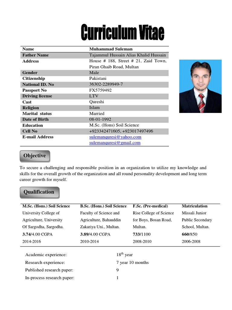 Curriculum Vitae (Suleman) | Download Free PDF | Soil | Fertilizer