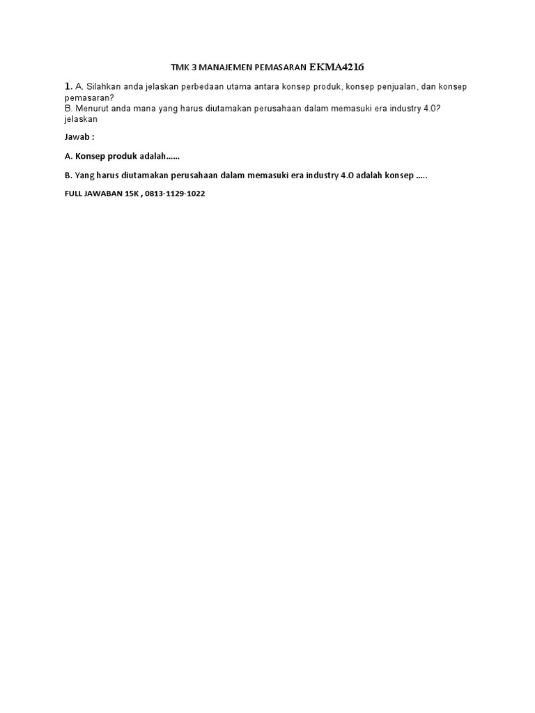 TMK 3 Manajemen Pemasaran Ekma4216 2023 | PDF TMK 3 Manajemen Pemasaran Ekma4216 2023 | PDF