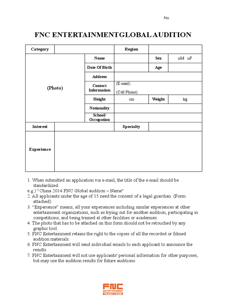 FNC Global Audition Application Form - Eng | PDF