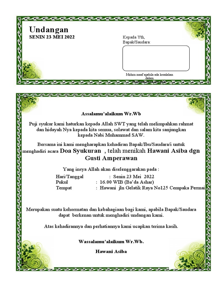 Undangan Doa Dan Syukuran | PDF