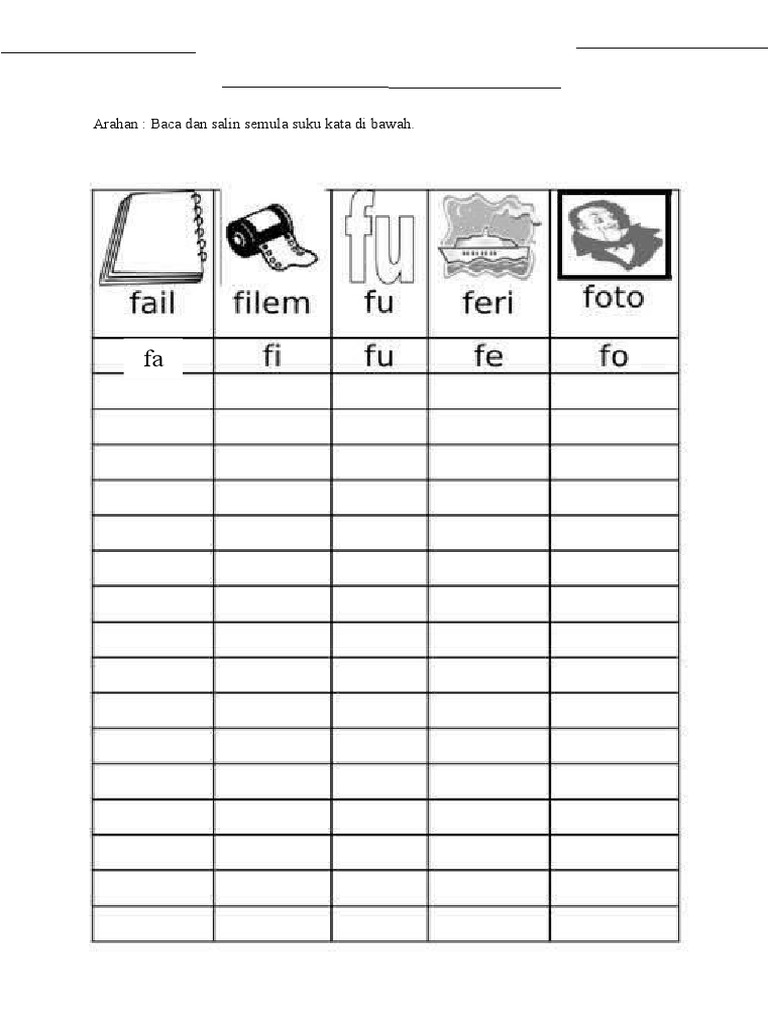 Arahan: Baca Dan Salin Semula Suku Kata Di Bawah | PDF