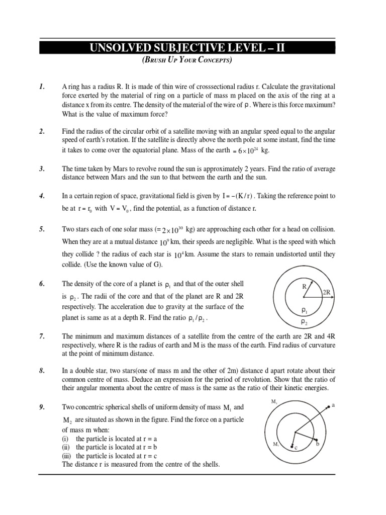 Gravitation-06-Subjective UnSolved | Download Free PDF | Orbit | Mass