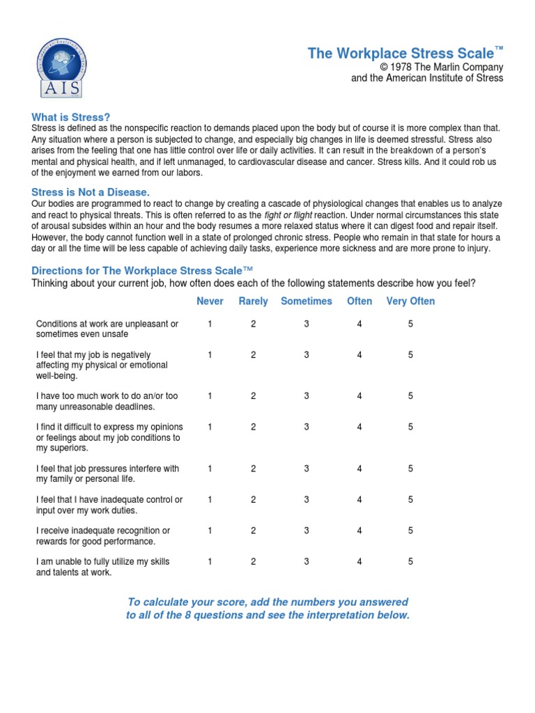 The Workplace Stress Scale | PDF | Stress (Biology) | Stress Management