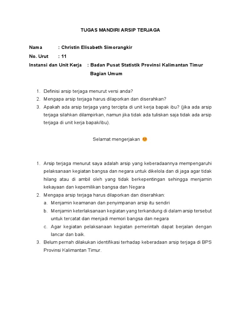 Tugas Diklat Arsiparis Ahli - Arsip Terjaga | PDF