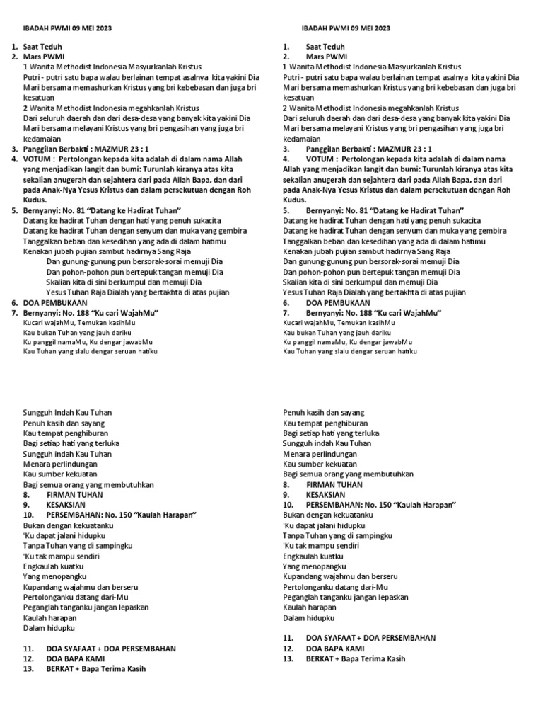 Ibadah PWMI 9 Mei 2023 | PDF | Seni & Disiplin Bahasa