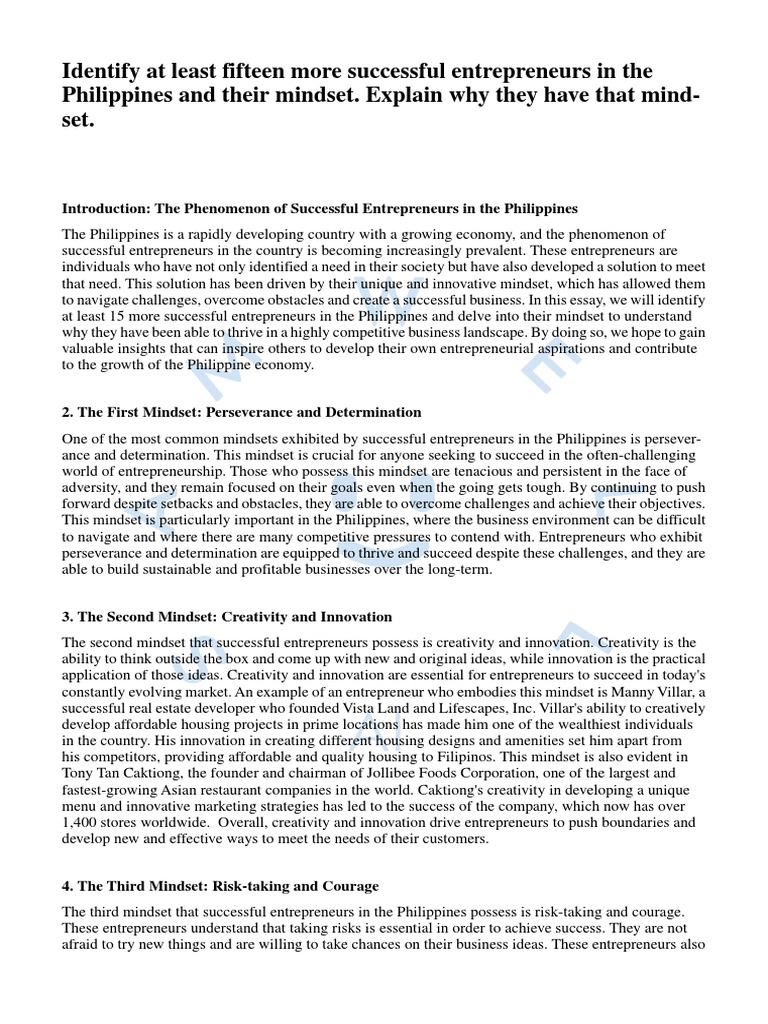 Identify at Least Fifteen More Successful Entrepreneurs in The Philippines and Their Mindset ...