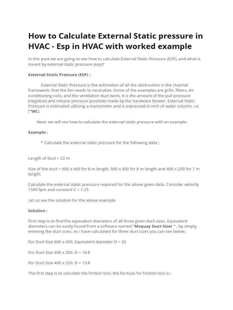 How To Calculate External Static Pressure in HVAC | PDF | Friction ...