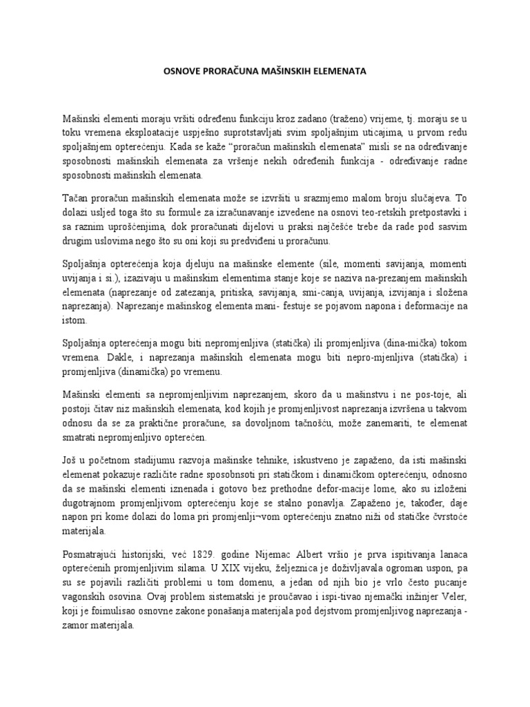 Osnove Proračuna Mašinskih Elemenata | PDF