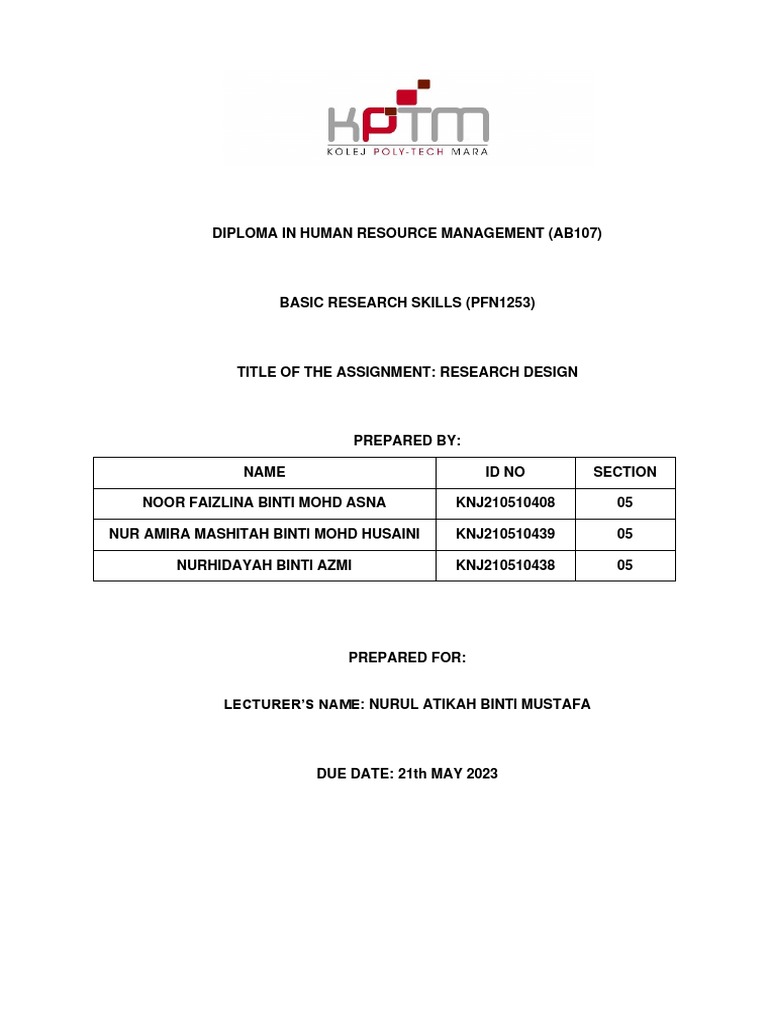 Research Design Grouping Assignment Hrs2013 Group7 Pdf Survey Methodology Methodology