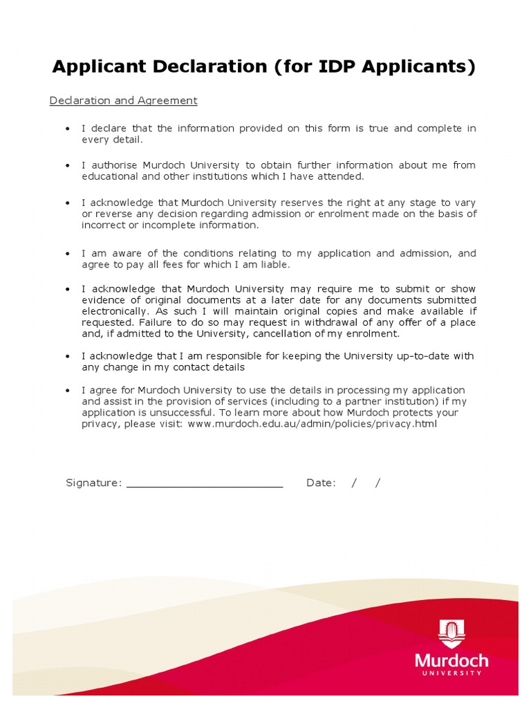 Murdoch University Admission Declaration | PDF | Career & Growth